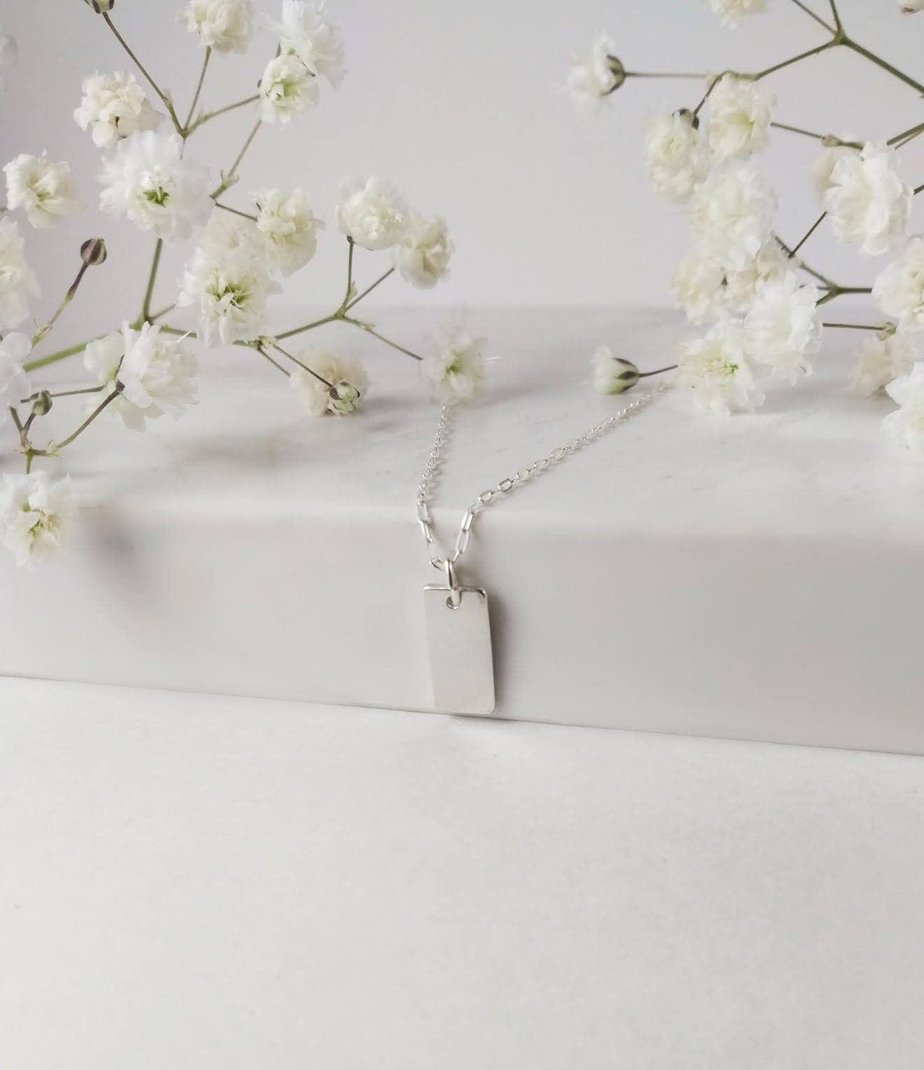 Tiny Sterling Silver Tag Chain Necklace / Tiny Tag Layering - Etsy