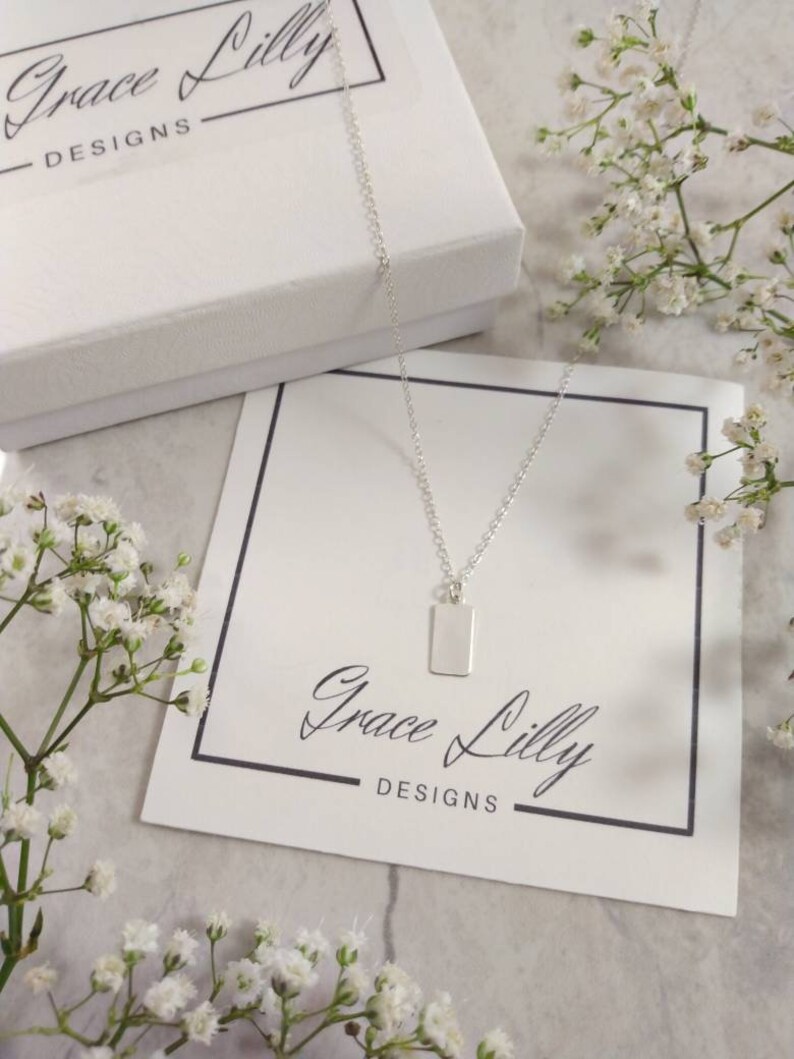 Tiny Sterling Silver Tag Chain Necklace / Tiny Tag Layering - Etsy