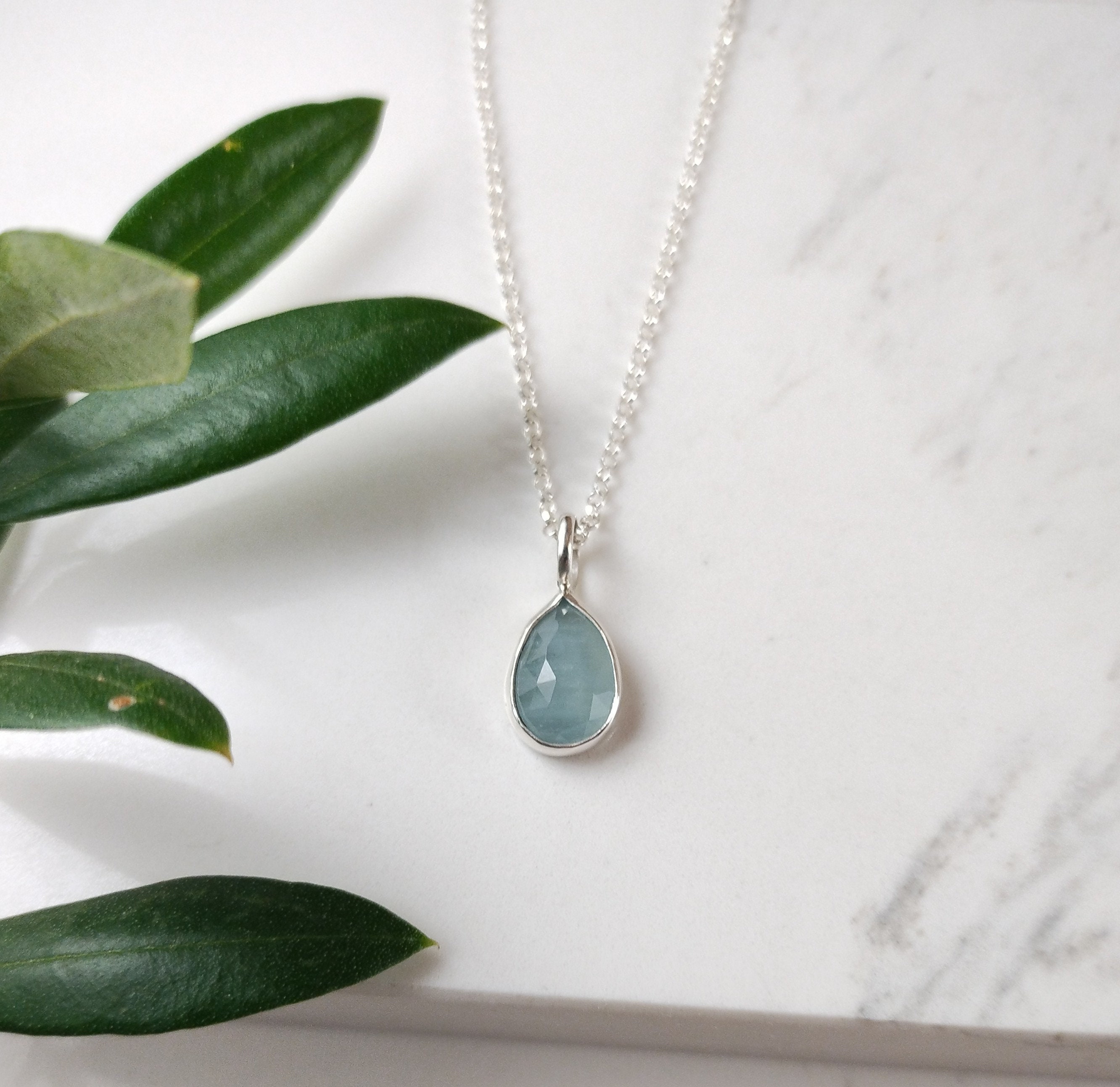 Sterling Silver Aquamarine Necklace Men