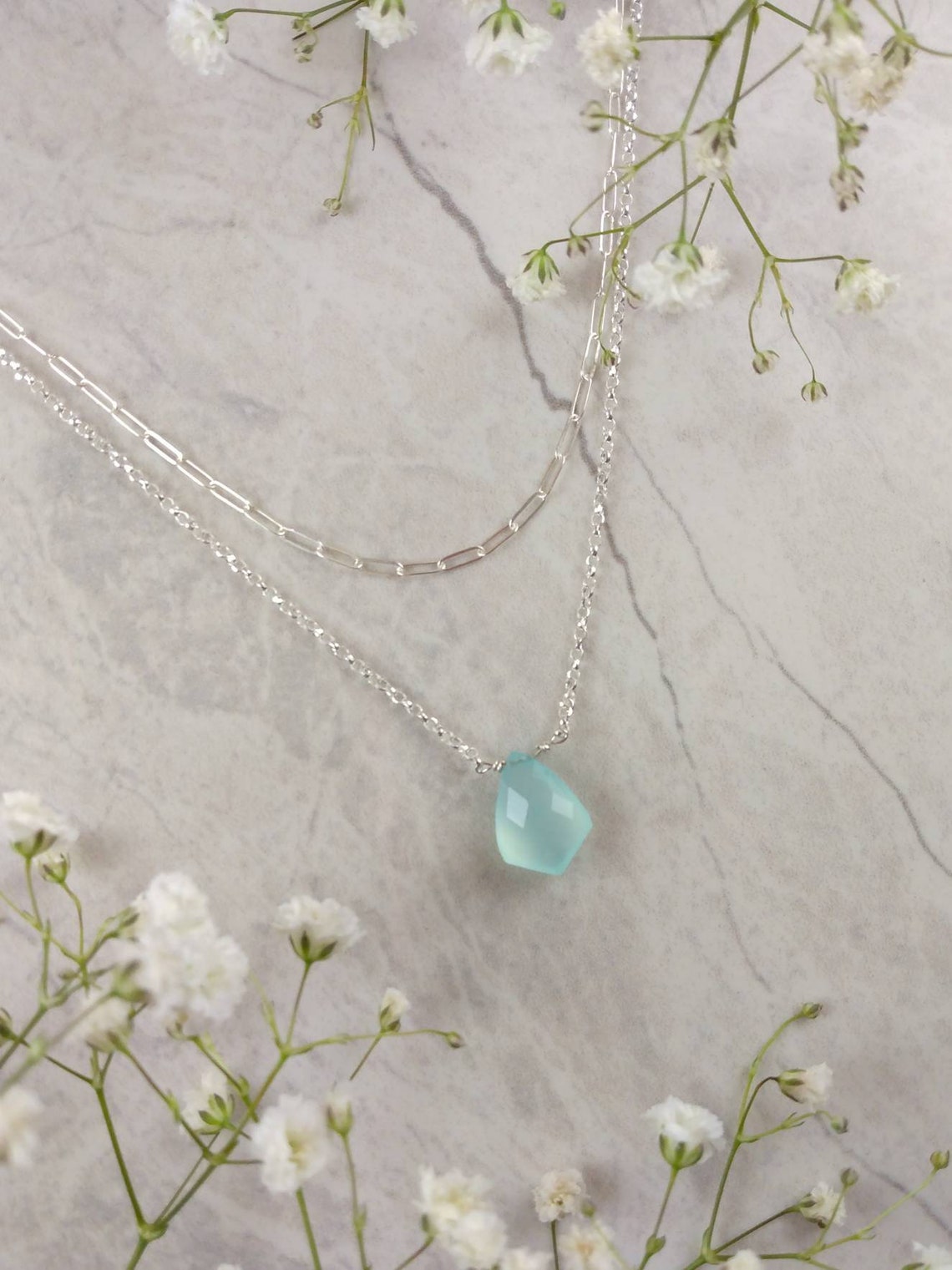 Aqua Chalcedony Sterling Silver Necklace and Sterling Silver - Etsy