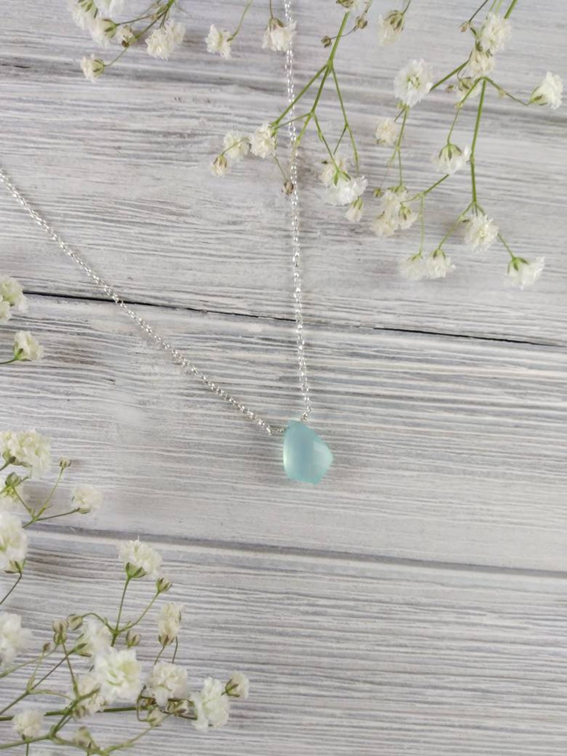 Aqua Chalcedony Sterling Silver Necklace: Layering Paperclip Chain - Etsy