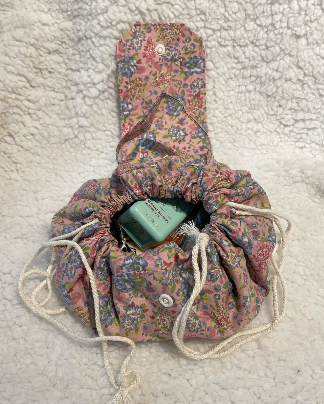Laura Ashley Floral Drawstring Makeup Bag: Travel Accessory Storage - Etsy