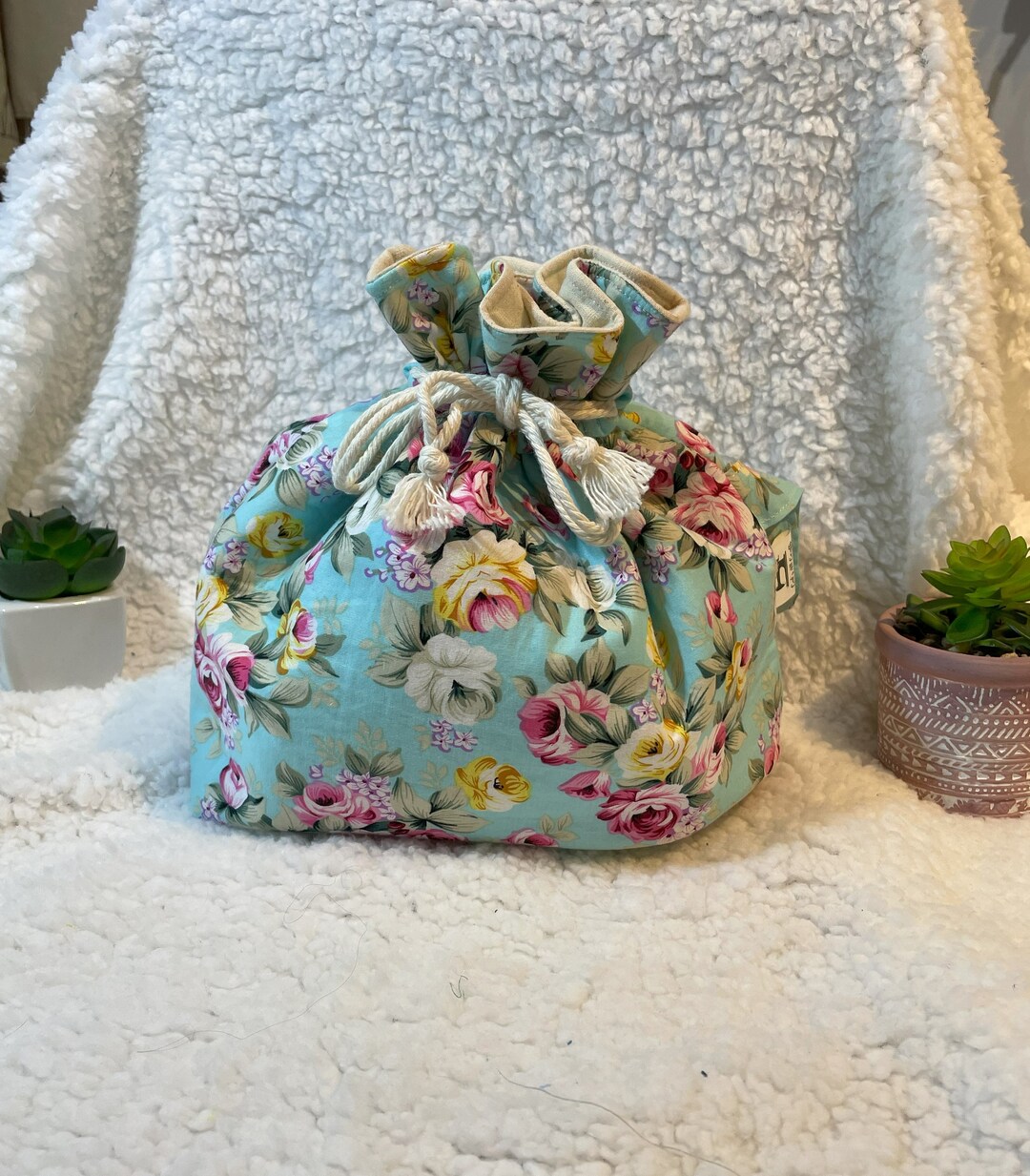 Large Ruffle Top Drawstring Bag With an Inside Pocket, Ideal to Store ...