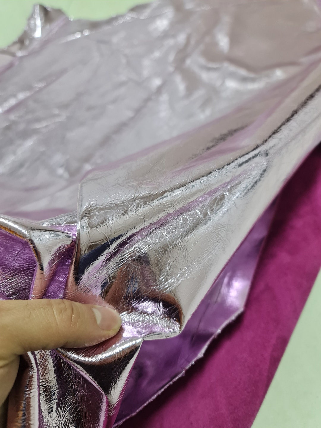 Shiny Pink Leather, Original Calfskin Leather, Great for Wallet, Bag ...