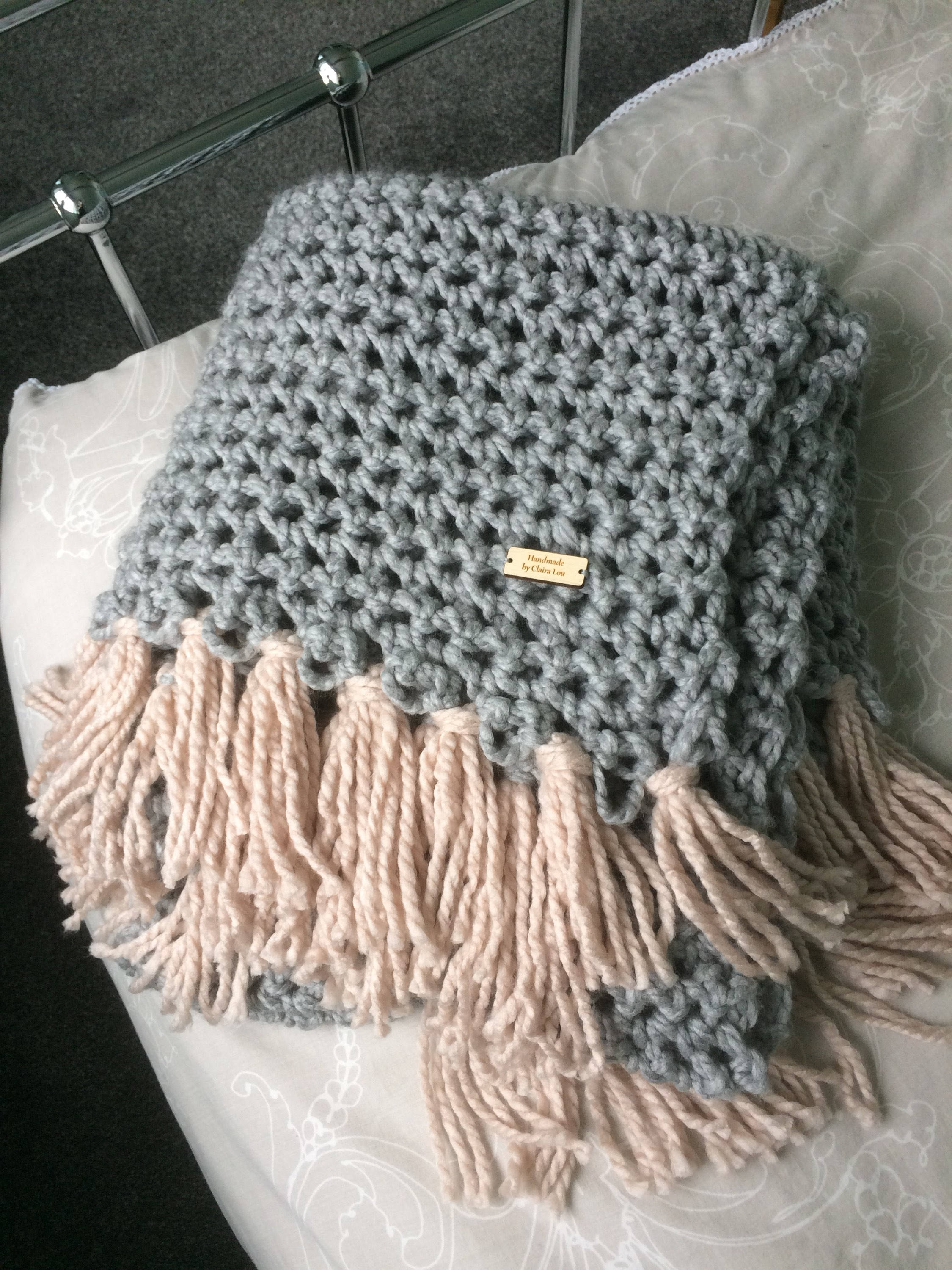 Handmade Chunky Blanket Chunky Fringe Silver Throw Bed | Etsy