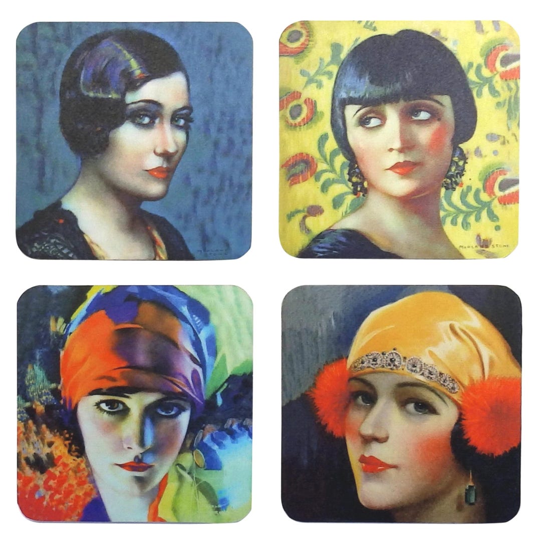 Art Deco Coaster Set, 1920s 1930 Vintage Images, Silver Screen, Barware ...