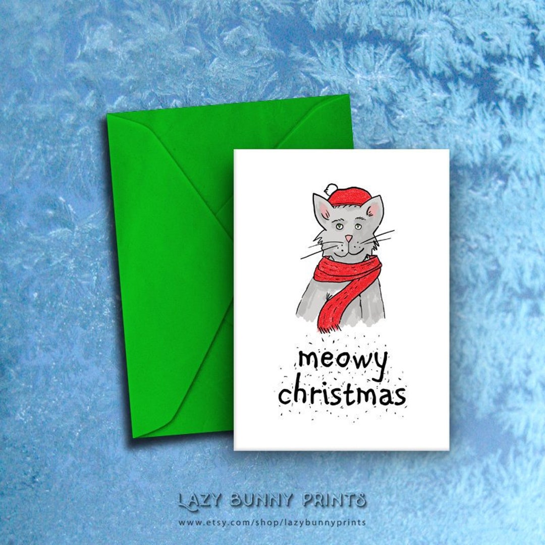 Printable Christmas Card With Funny Pun, Whimsical Cat Illustration ...
