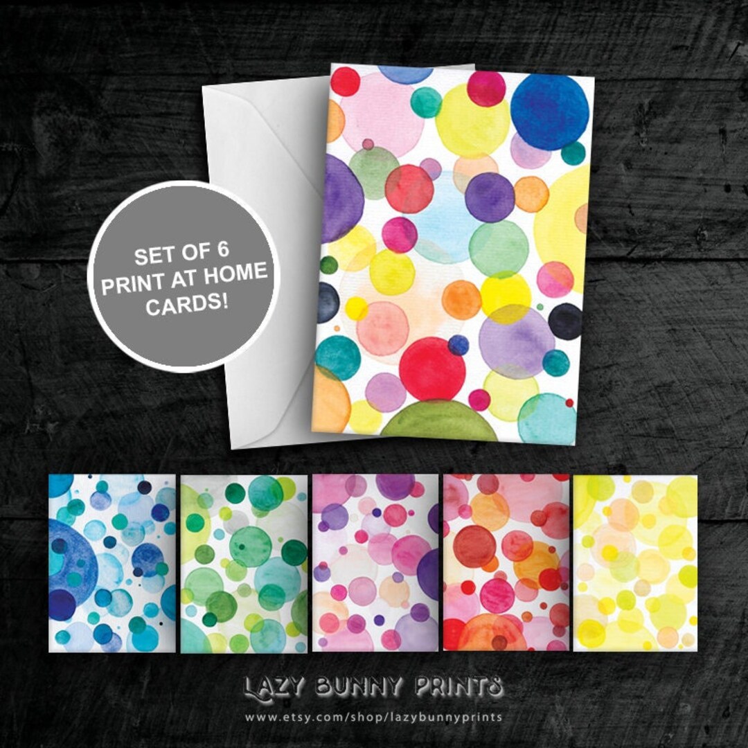 Printable Card Set, Hand Painted Watercolor Bubbles, Circles ...