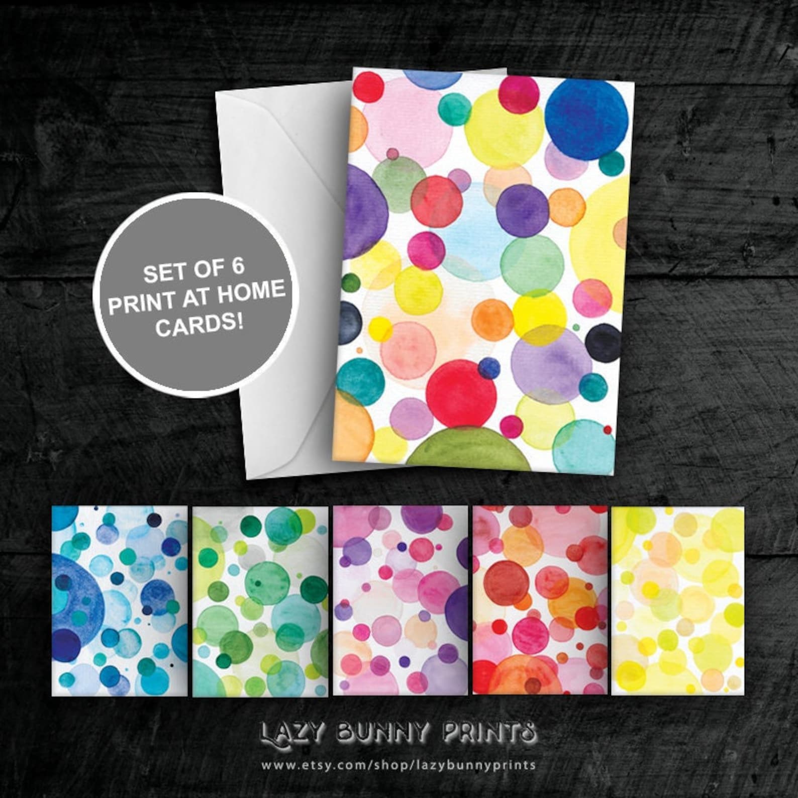 Printable Card Set, Hand Painted Watercolor Bubbles, Circles ...