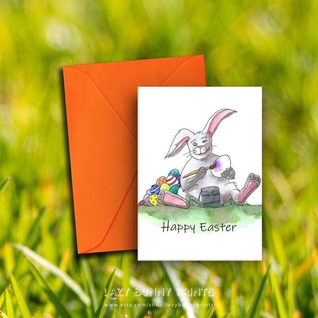 Printable Easter Card, Blank Inside, Bunny Illustration, Cheerful Happy ...