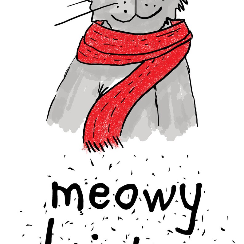 Printable Christmas Card With Funny Pun, Whimsical Cat Illustration ...