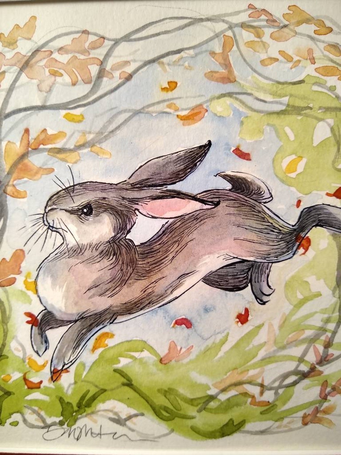 Leaping Rabbit original watercolor painting | Etsy