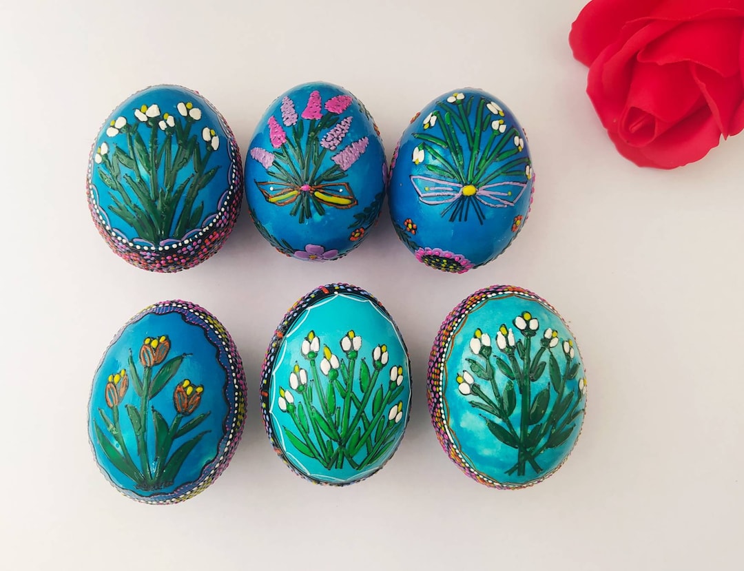 6 Romanian Romania Pysanky Pysanka Waxed Easter CHICKEN HEN Eggs Shells ...