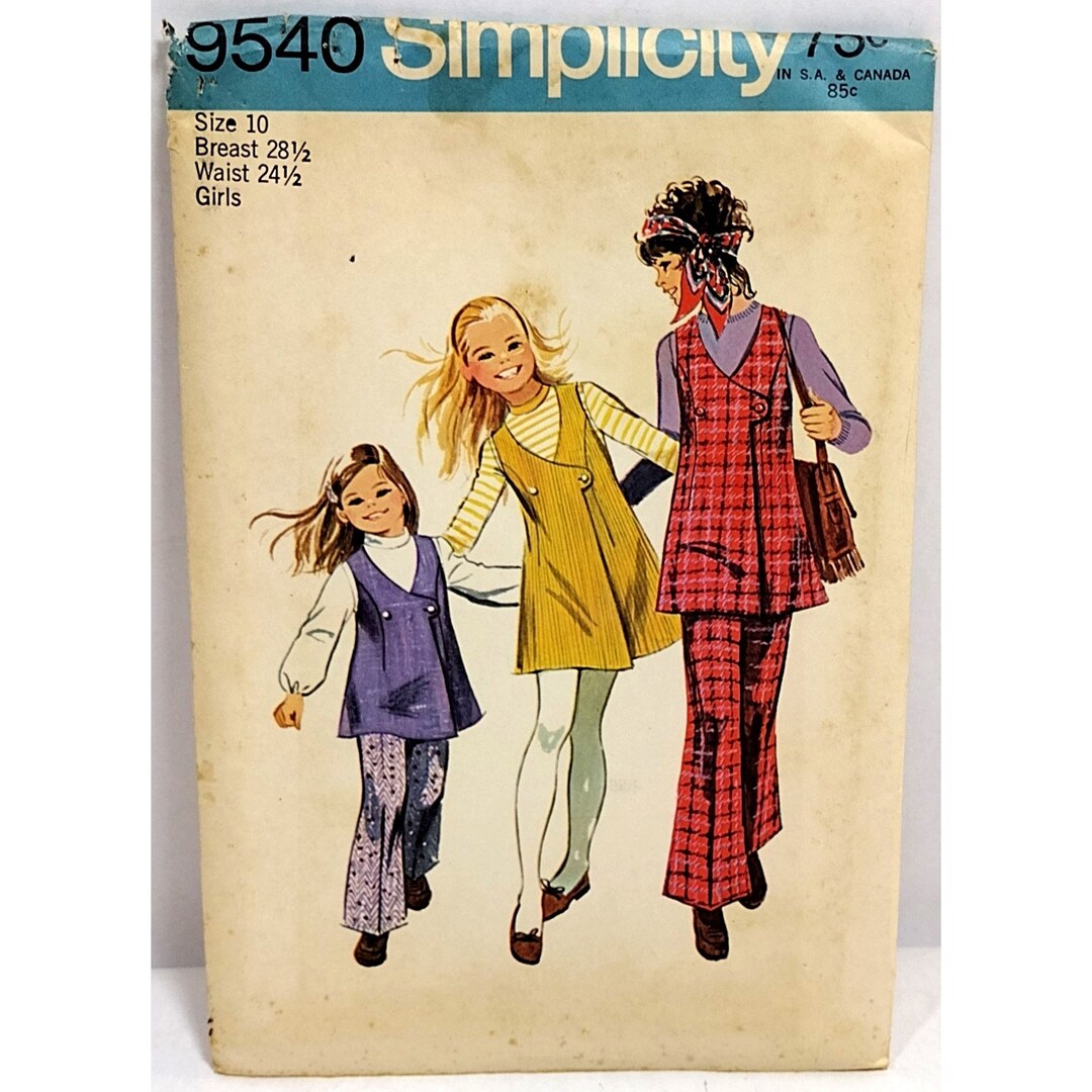 Simplicity Sewing Pattern 9540 Girls Tunic Jumper Bell Bottom Pants ...