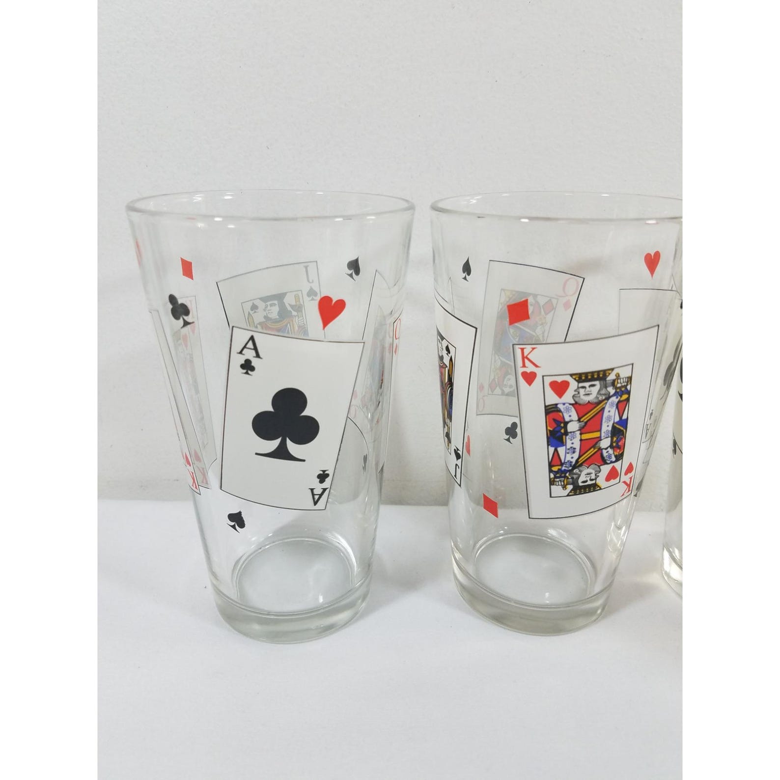 Playing Card Pint Highball Glasses Card Party Poker Game Barware VTG ...