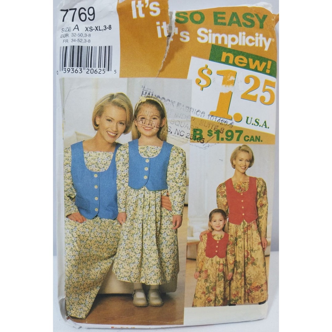 Simplicity Sewing Pattern 7769 Womens and Childs Dress Matching Mother ...