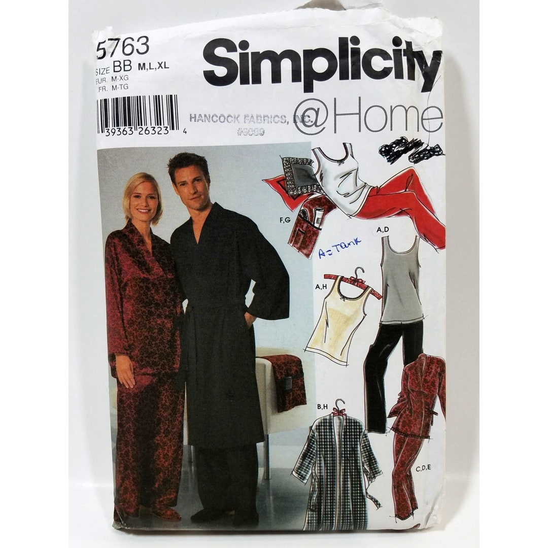 Simplicity Sewing Pattern 5763 Womens Men Teen Robe Sizes M-L-XL Uncut ...