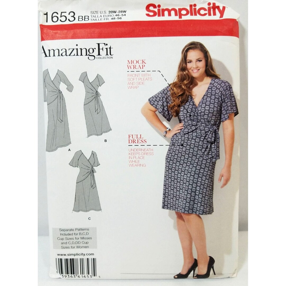 Simplicity Sewing Pattern 1653 Womens Mock Wrap Dress Size 20W-28W ...