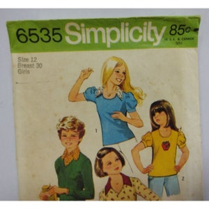Simplicity Sewing Pattern 6535 Girls Shirt Size 12 Tops Stretch Knit ...
