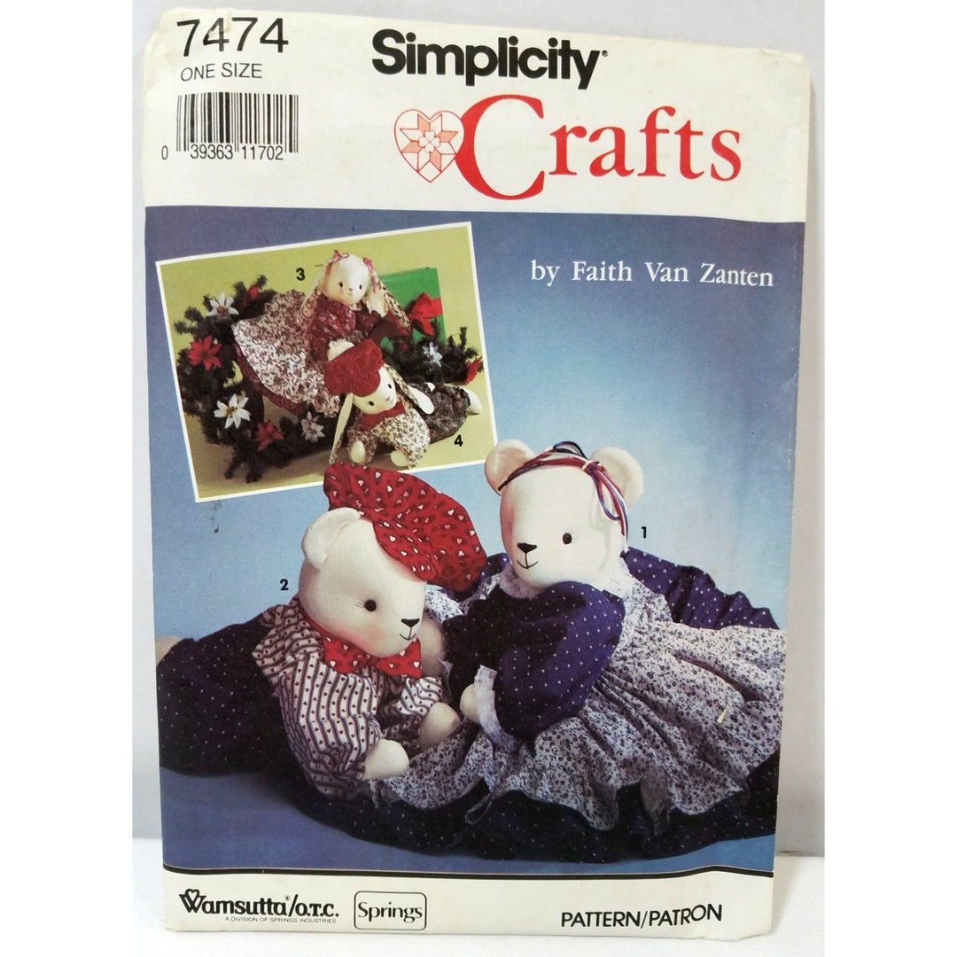 Simplicity Sewing Pattern 7474 Sitting Reclining Bear Bunny Stuffed Cut ...