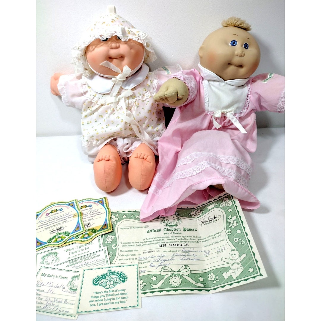 Cabbage Patch Kids 14 Dolls Green Blue Eyes Tuft Blond Hair 1985 Xavier ...