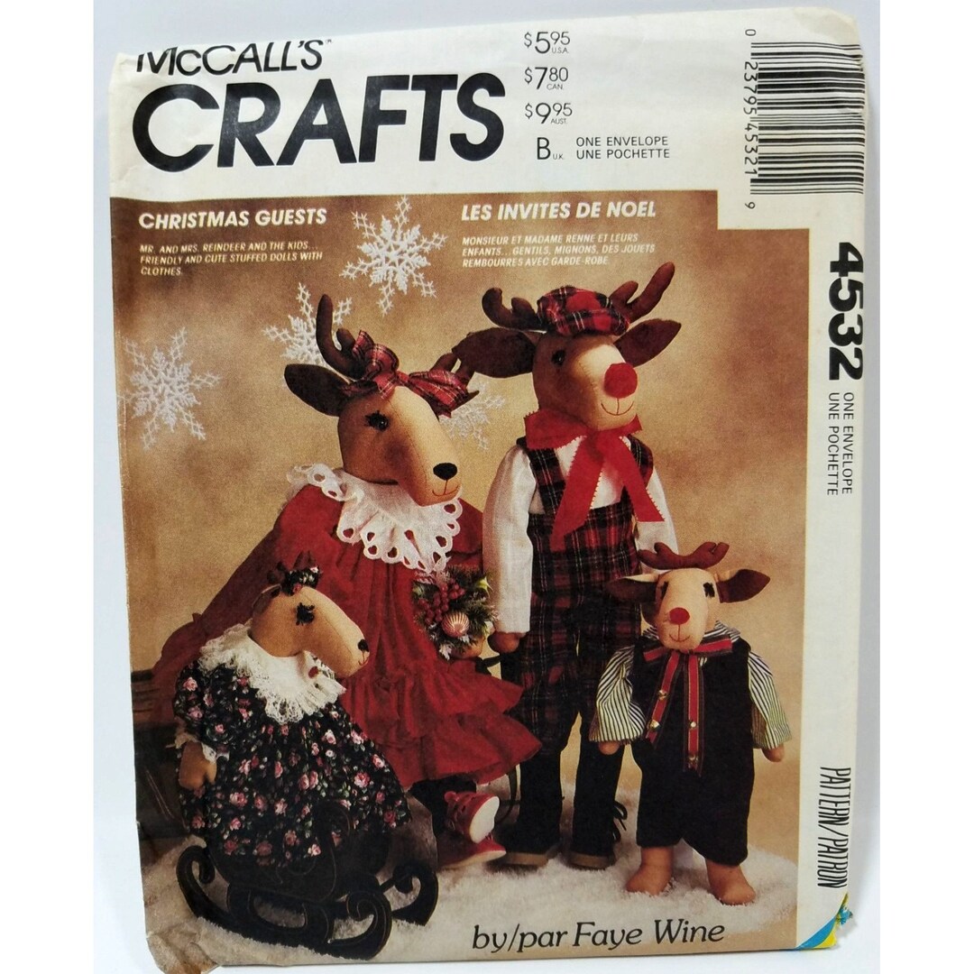 Mccalls Crafts Sewing Pattern 4532 Stuffed Reindeer Dolls and - Etsy