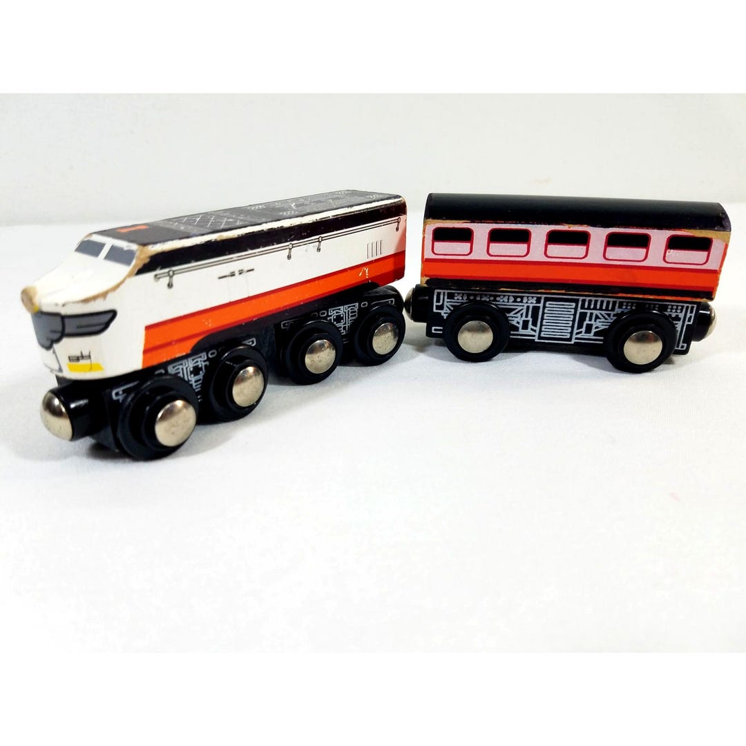 Imaginarium 2PC Wood Train Set White Orange Black Magnetic Vintage ...