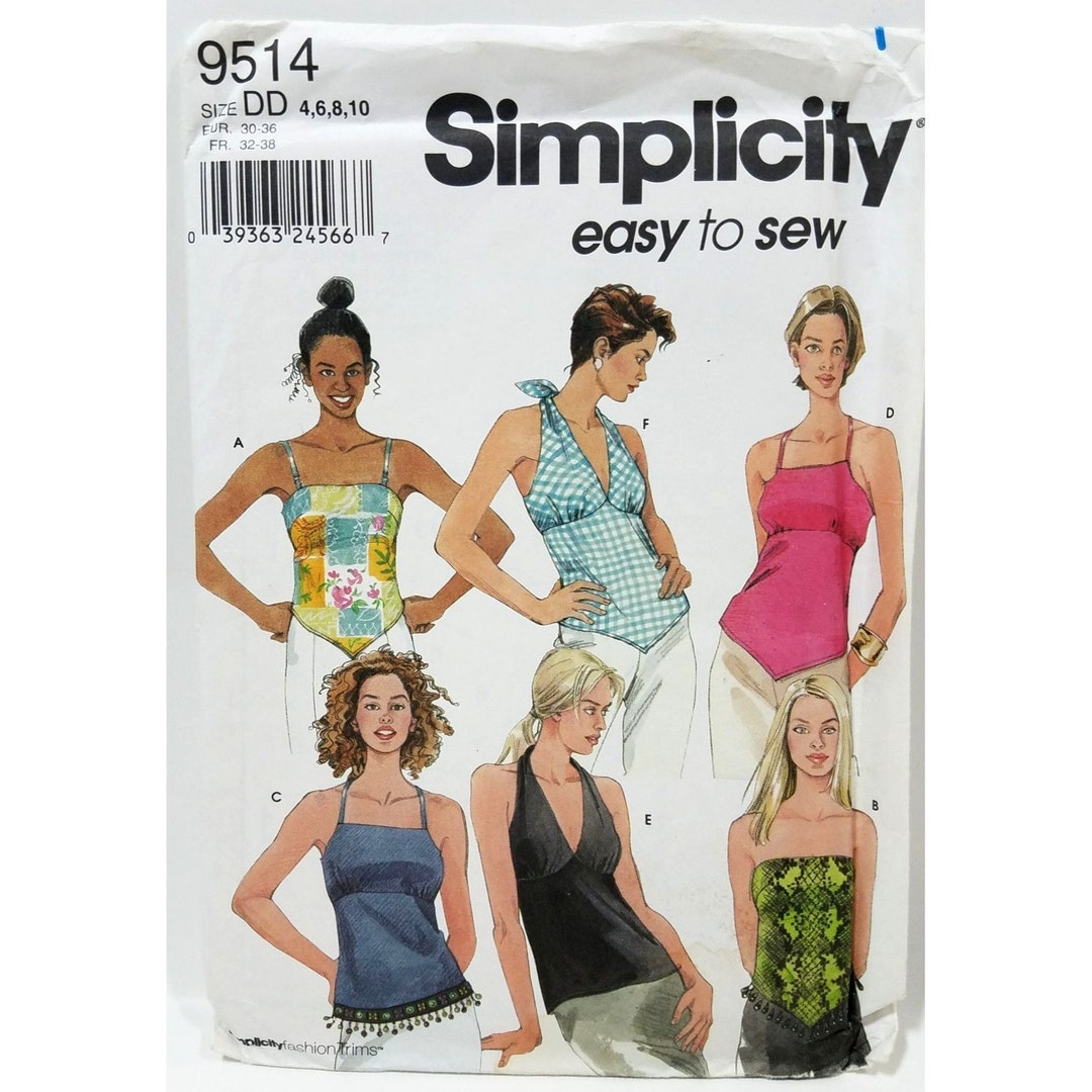 Simplicity Sewing Pattern 9514 Womens Top Blouse Sleeveless Size 4-6-8 ...