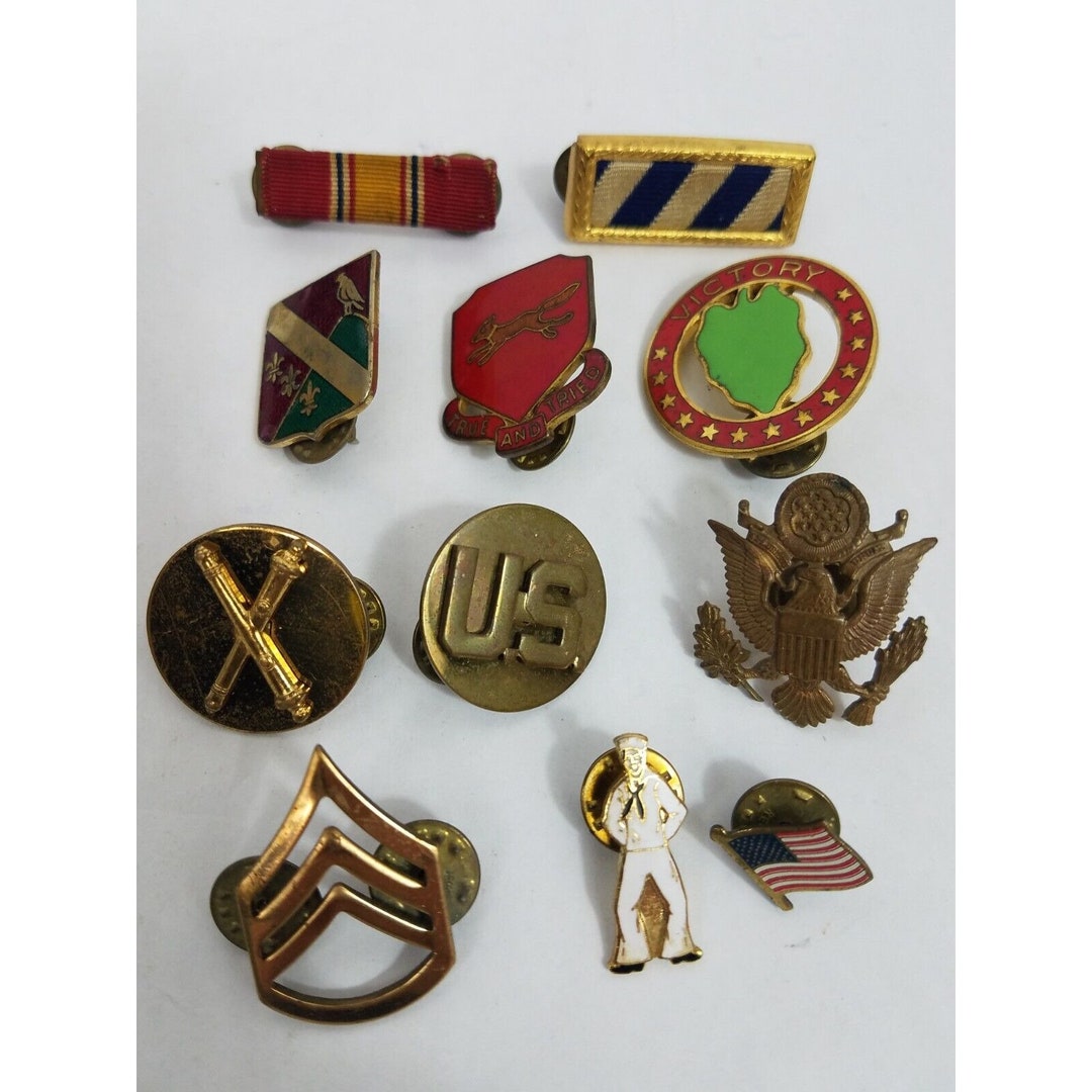 Vintage United States Military Lot Hat Pins Badges Bars Army Navy ...