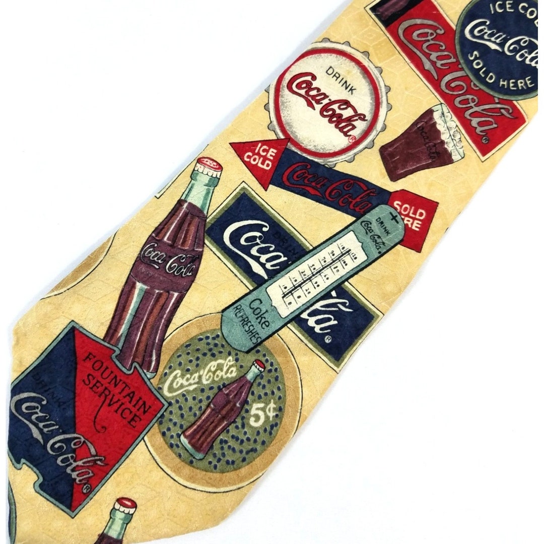 Coca-cola Men's Neck Tie Silk Tan Coke Bottles Novelty Print Made in ...