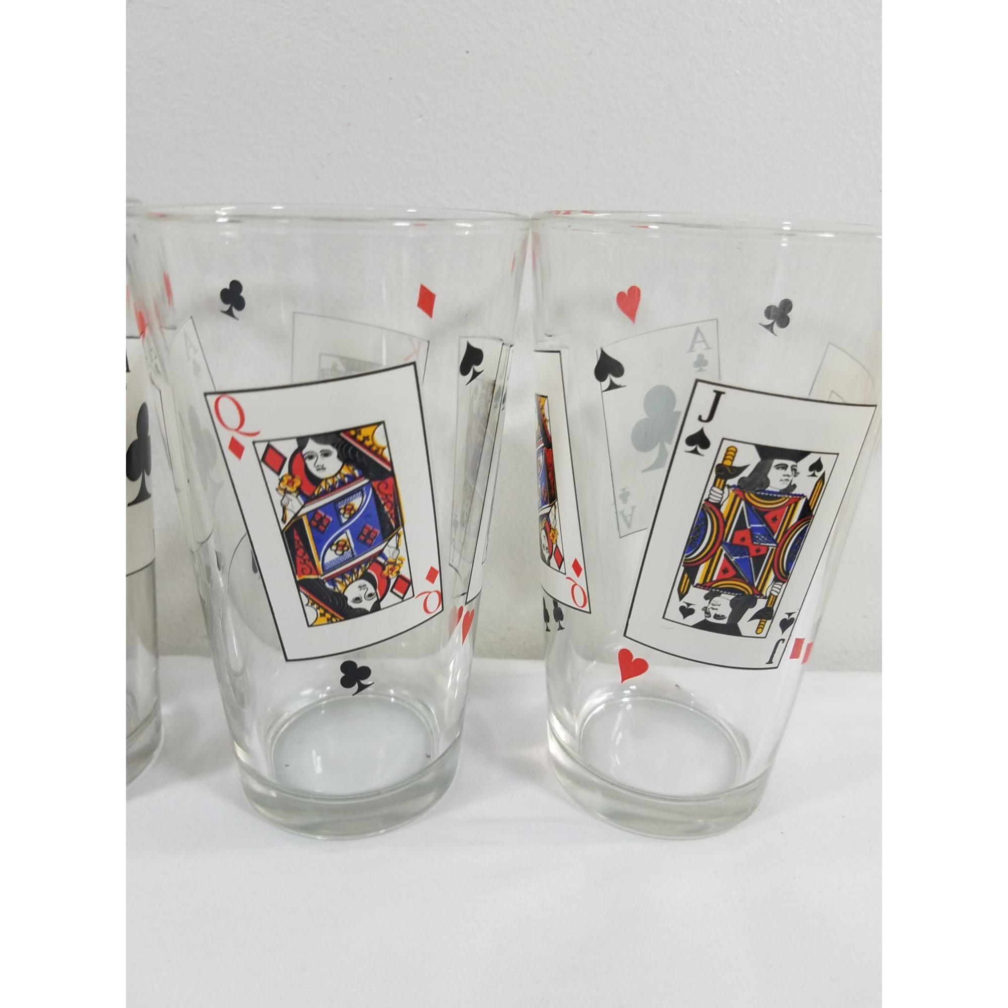 Playing Card Pint Highball Glasses Card Party Poker Game Barware VTG ...