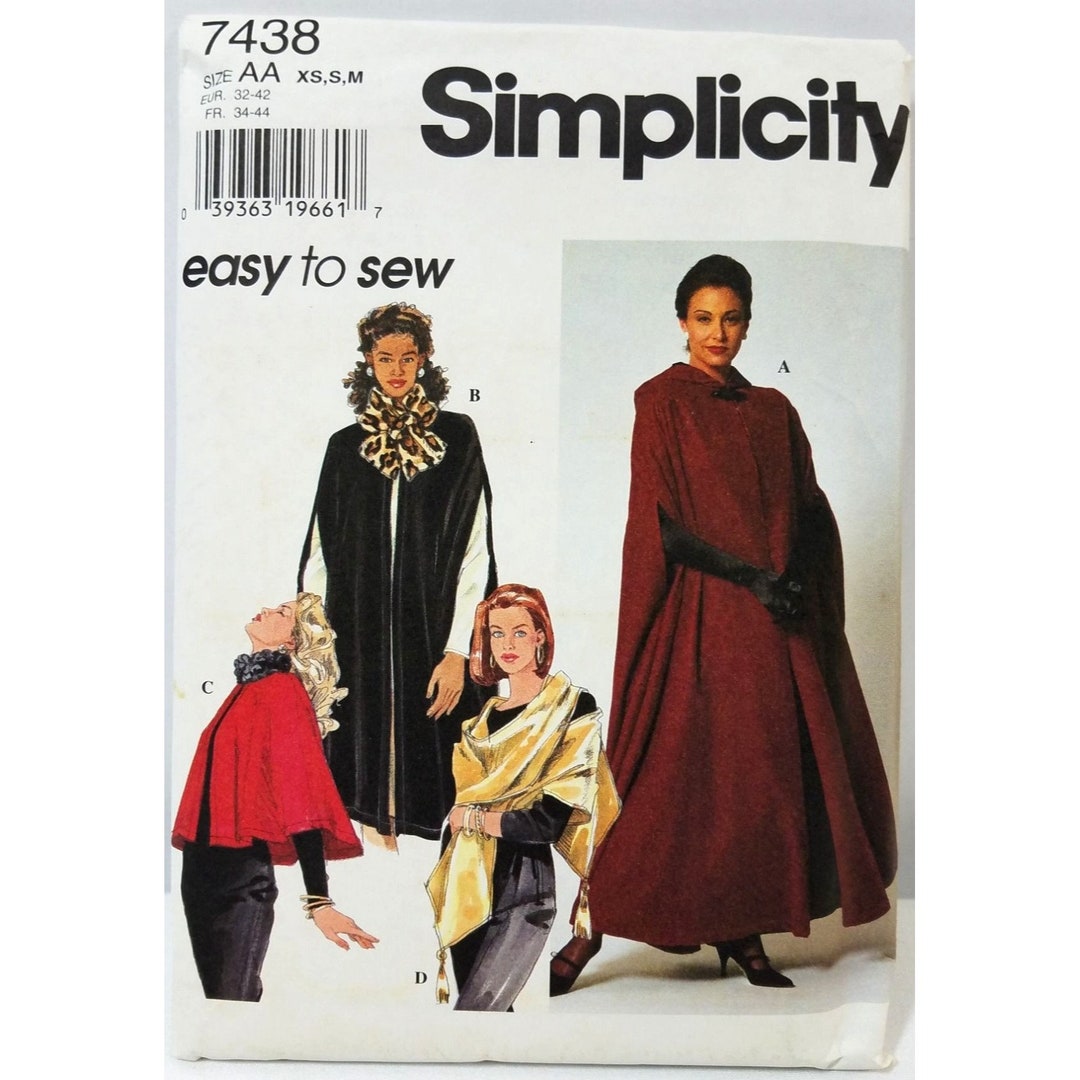 Simplicity Sewing Pattern 7438 Womens Cape or Wrap Size XS-S-M Uncut ...