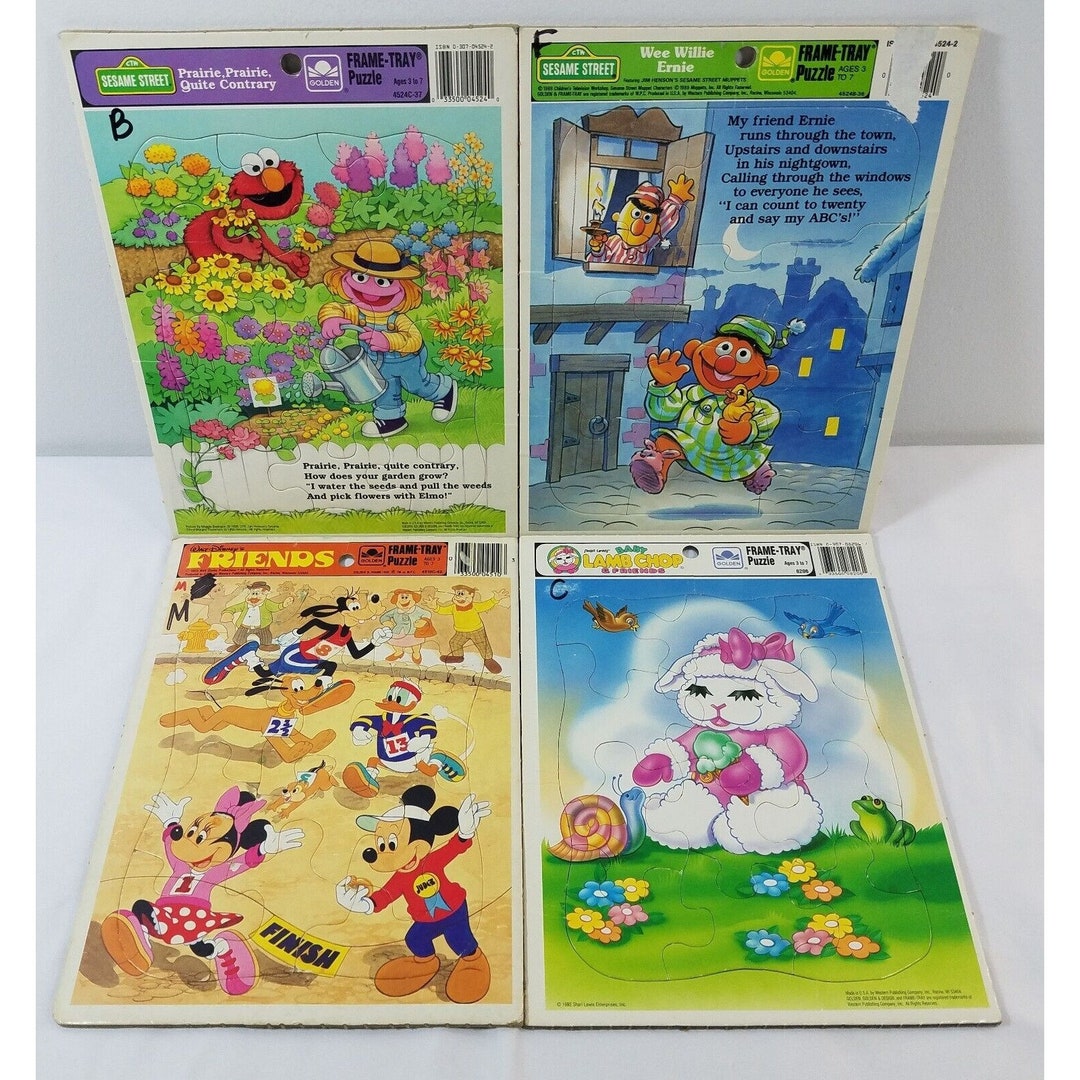 4 Frame Tray Puzzles Sesame Street Elmo Bert Ernie Disney Mickey Lamb ...