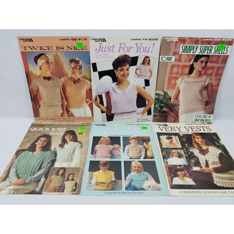 22 Vintage Crochet Knitting Patterns Leaflets Sweaters Vests Leisure ...