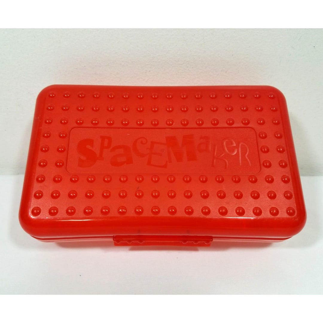 Spacemaker Red Orange Frosted Pencil Box Plastic Storage Case Vintage ...