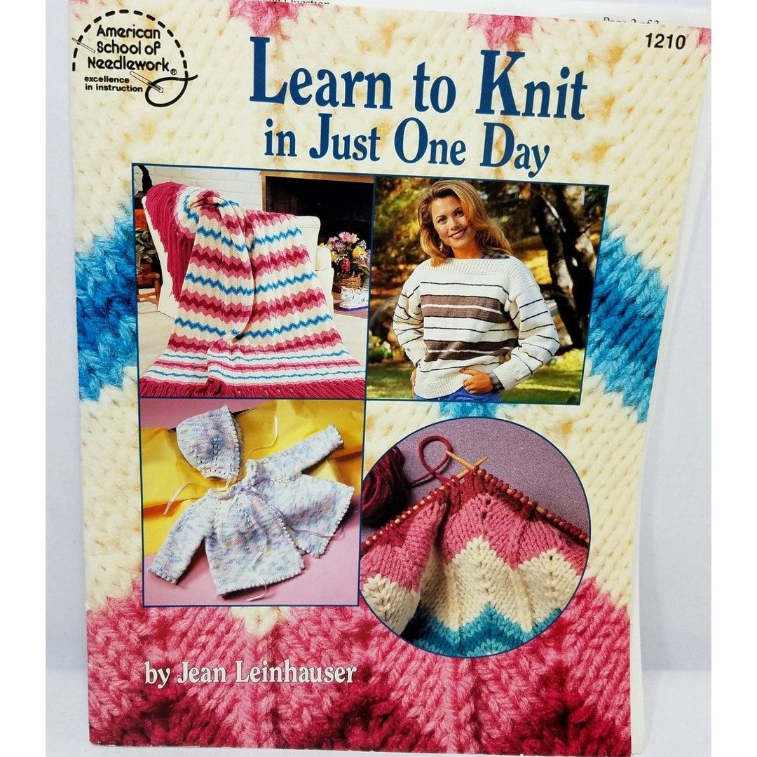 The Learn to Knit in Just One Day Book American School Vintage Pattern ...