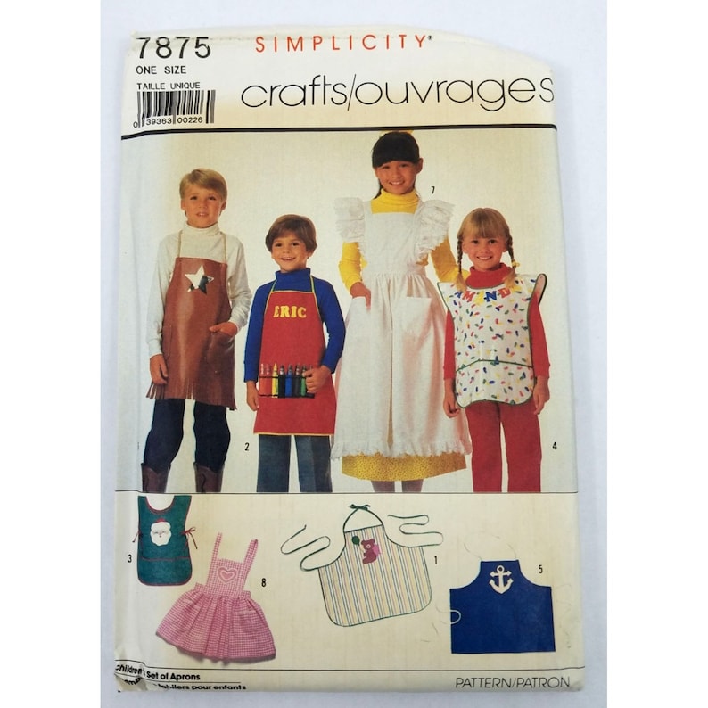 Simplicity Sewing Pattern 7875 Kids Apron Arts Crafts Children's 1986 ...