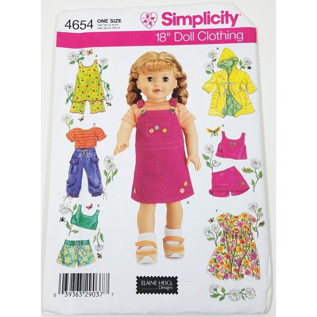 Simplicity Sewing Pattern 4654 Top Skort Shorts Dress for 18" Dolls ...