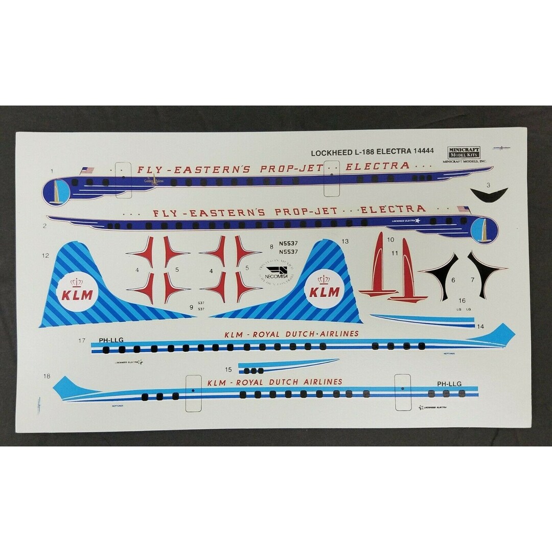 Lockheed L-188 Electra Decal Minicraft KLM Royal Dutch Eastern Airlines ...