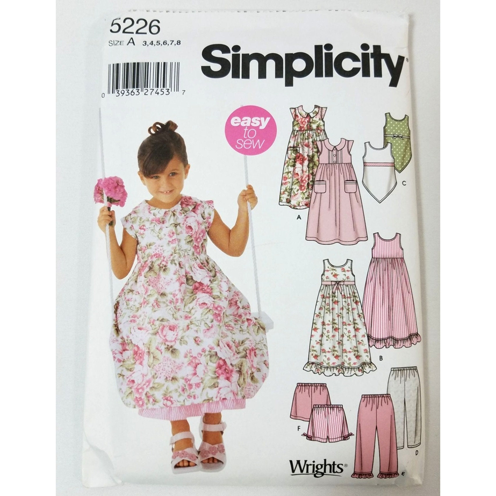 Simplicity Sewing Pattern 5226 Girls Dress Slip Top Shorts Pants Size 3 ...