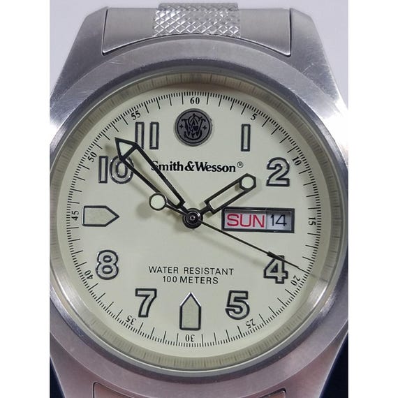 Smith & Wesson Mens Watch Stainless Steel Day Date Qu… - Gem