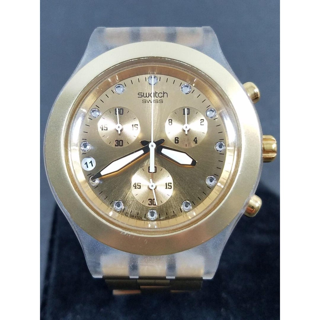 Swatch Irony Diaphane Men's Gold Tone Quartz Chronograph Watch New Battery - Etsy UK