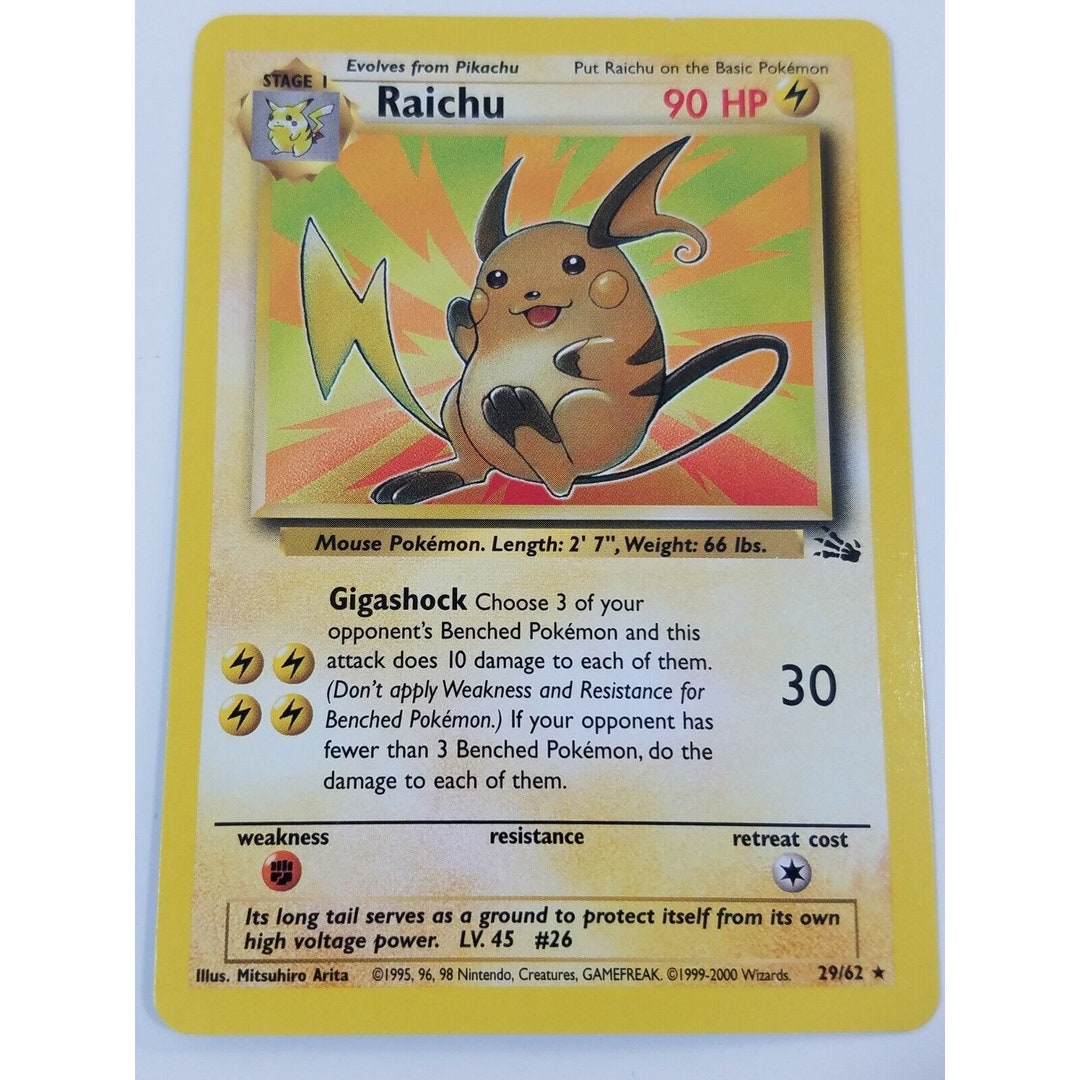 Raichu Non Holo 29/62 Fossil Pokemon Card 1999 WOTC TCG Rare Trading ...