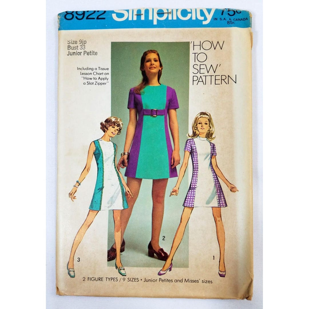Simplicity Sewing Pattern 8922 Juniors Size 9 Dress Mini Colorblocking ...
