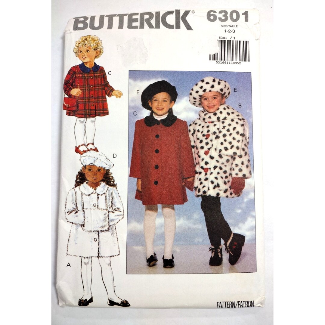 Butterick Sewing Pattern 6301 Girls Coats Jackets Size 1-2-3 Uncut ...