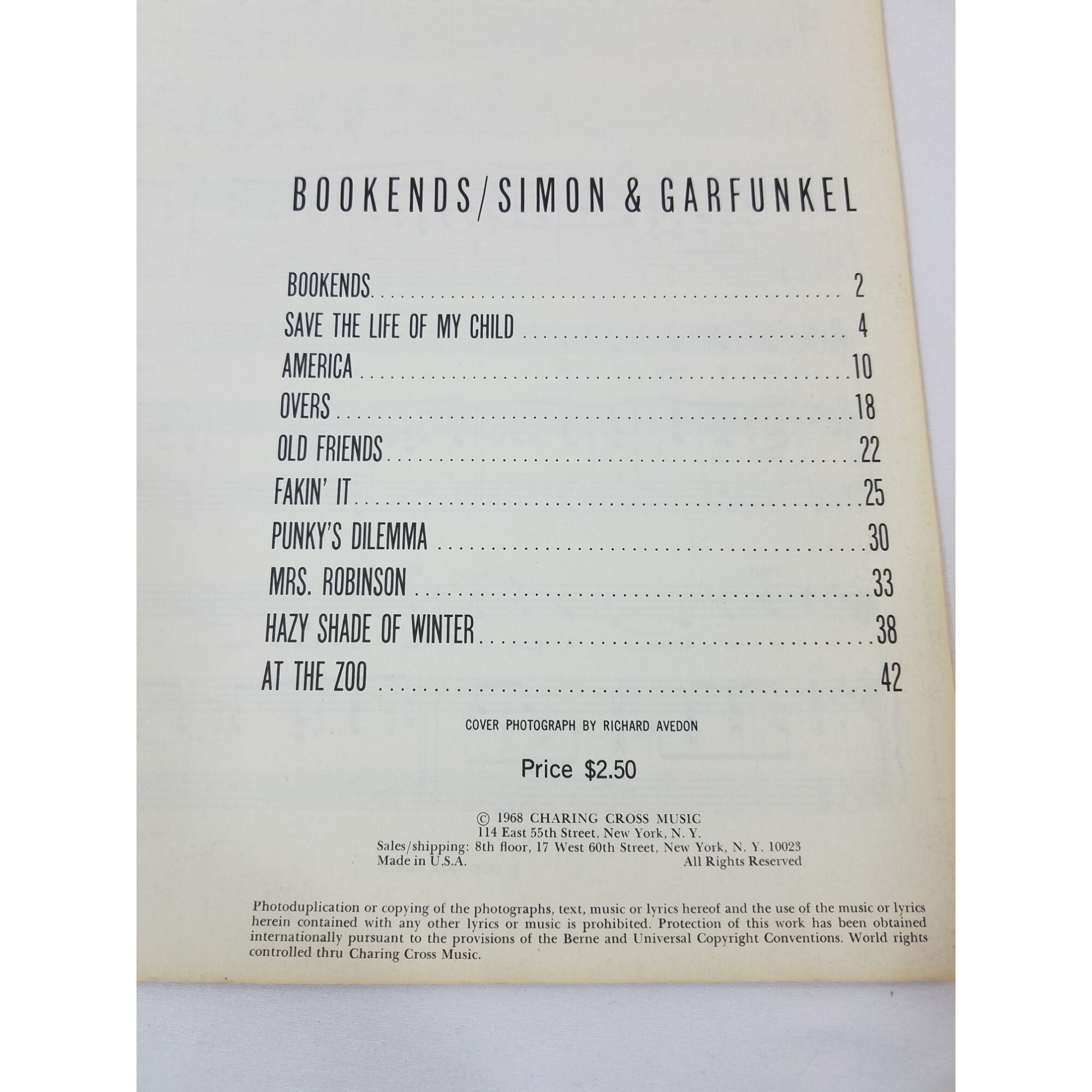 Simon & Garfunkel Bookends Piano Vocal Sheet Music Book Vintage 1968 ...