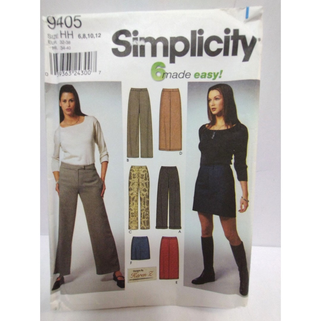 Simplicity Sewing Pattern 9405 Womens Pant Skirt Size 6 8 10 12 Vintage ...