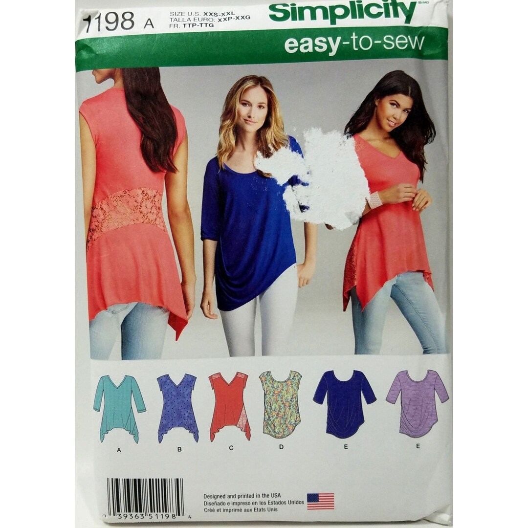 Simplicity Sewing Pattern 1198: Knit Tops & Blouse (XXS-XXL) - Etsy
