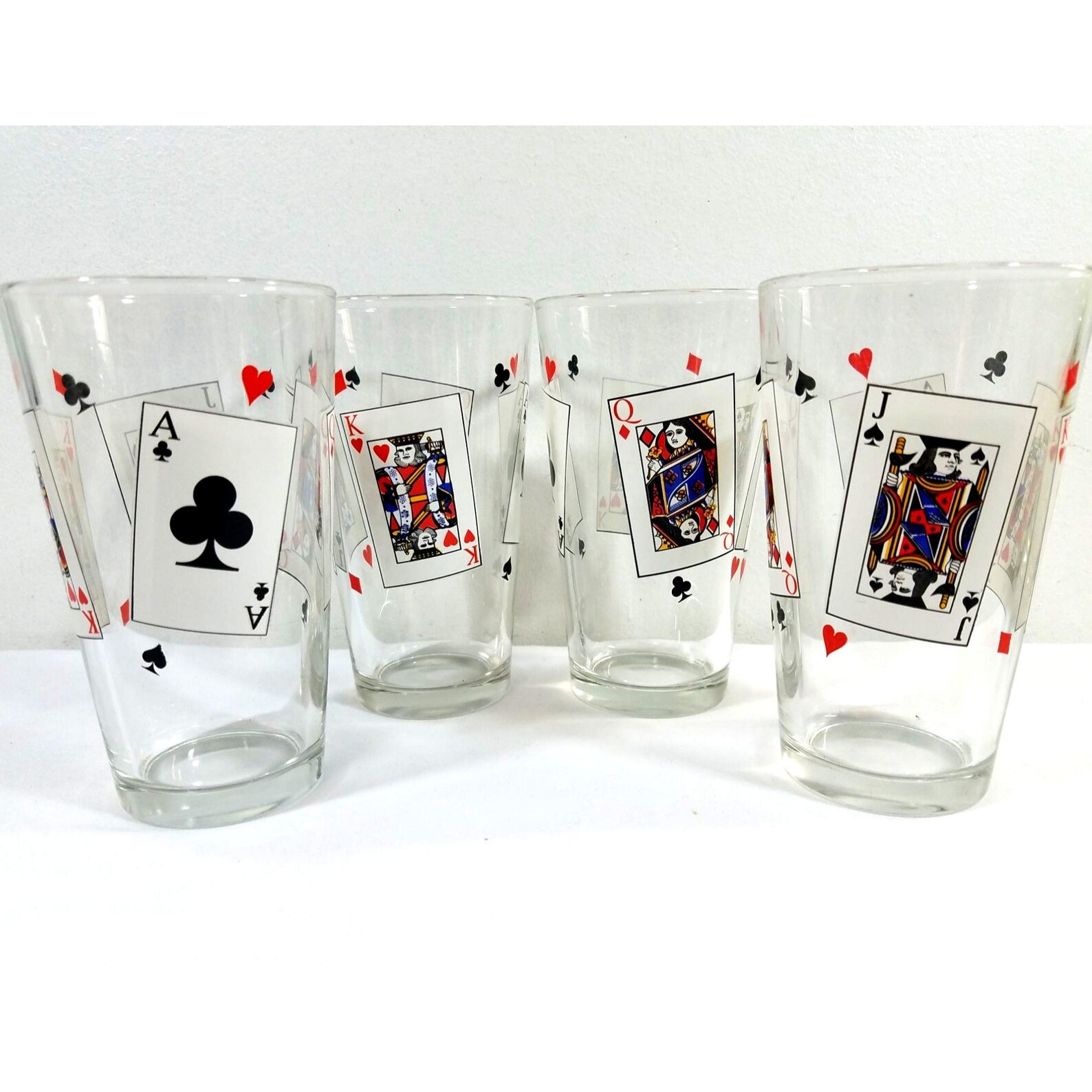 Playing Card Pint Highball Glasses Card Party Poker Game Barware VTG ...