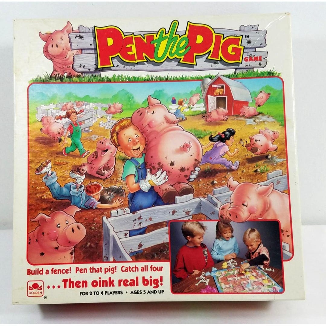 Pen the Pig Board Game 1990 Golden Build A Fence Vintage 100% Complete ...